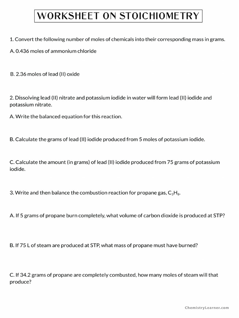 Worksheet On Stoichiometry | PDF
