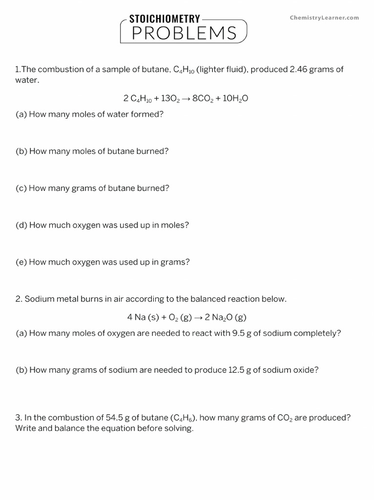 Chemistry Stoichiometry Worksheet With Answers | PDF