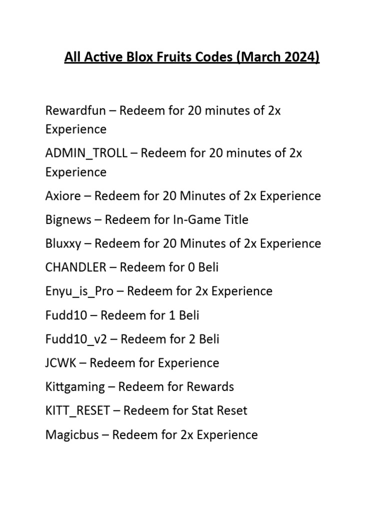 Blox Fruit 2024 March Codes | PDF