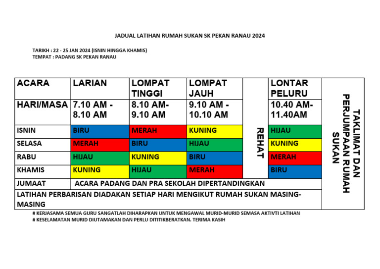 Jadual Latihan Rumah Sukan | PDF