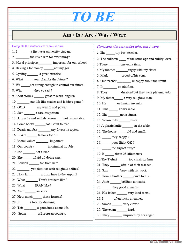 TO BE Exercises | PDF