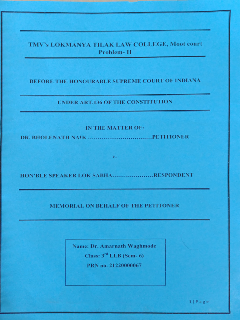 Sample Memorial for Petitioner | PDF