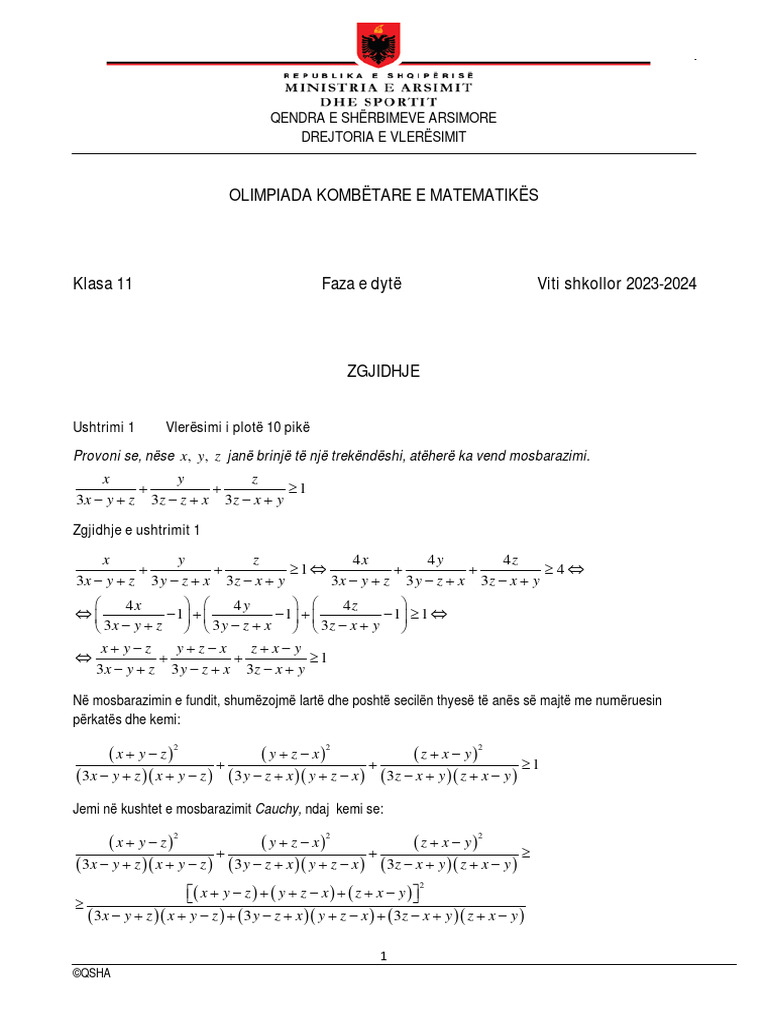 Olimpiada e matematikes _Klasa 11_Zgjidhje_Faza 2_2023-2024 | PDF