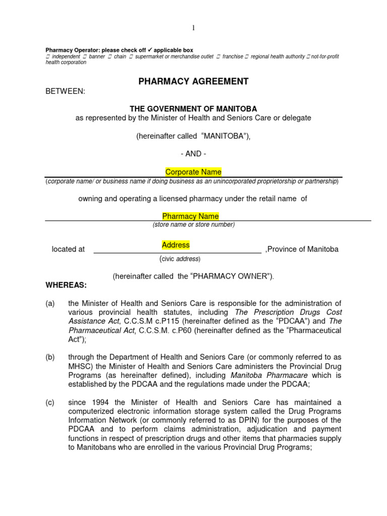 Pharmacy Agreement | PDF | Pharmacist | Medical Prescription