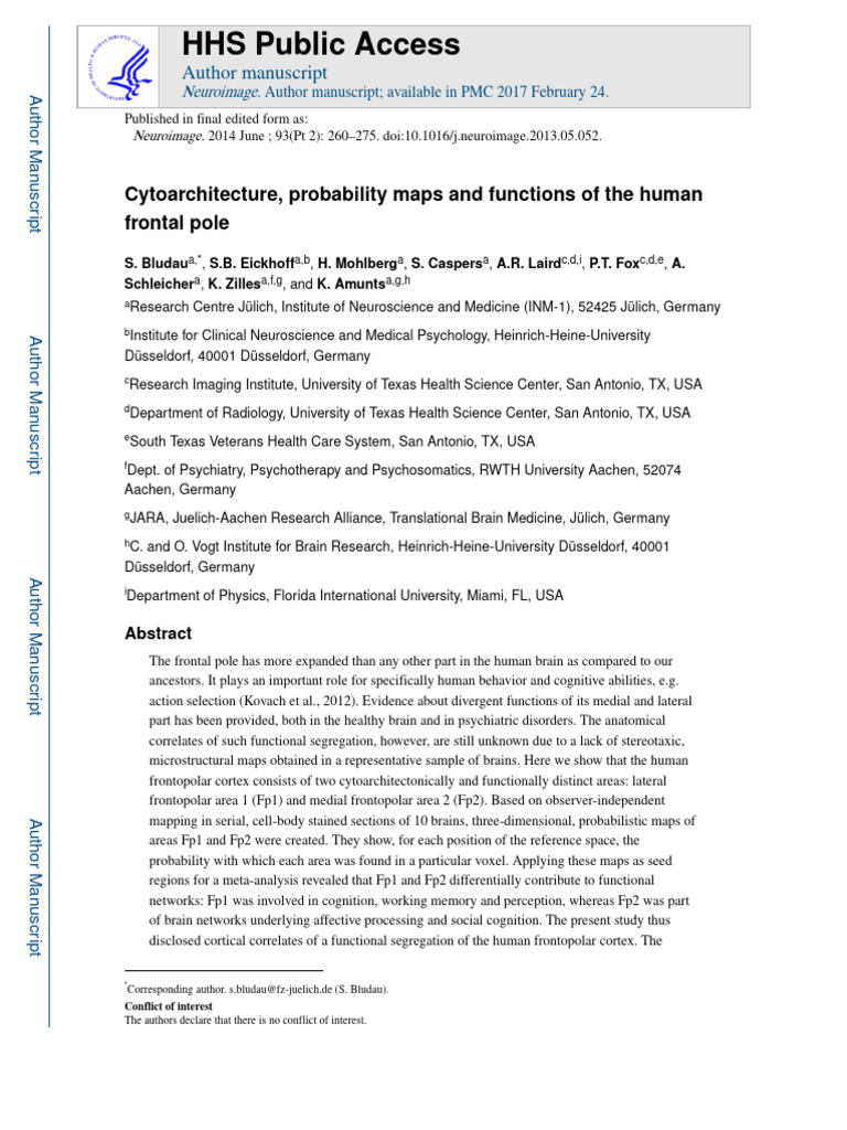 Cytoarchitecture, Probability Maps and Functions of The Human Frontal ...