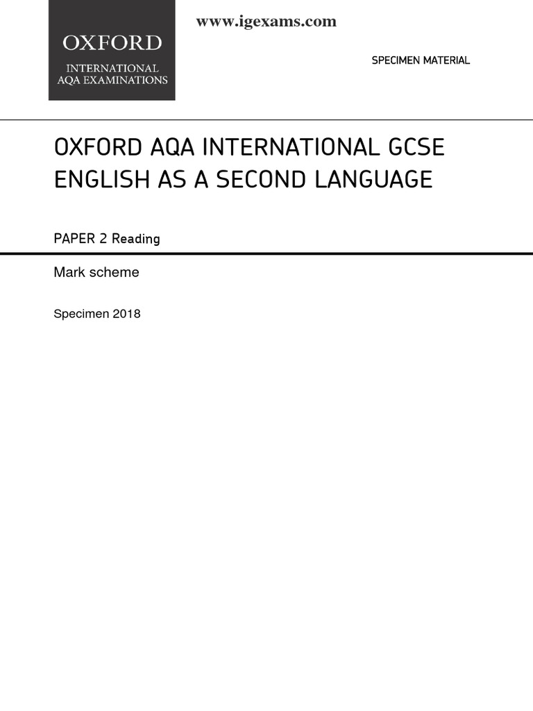 9280 International Gcse English As A Second Language Reading Mark ...