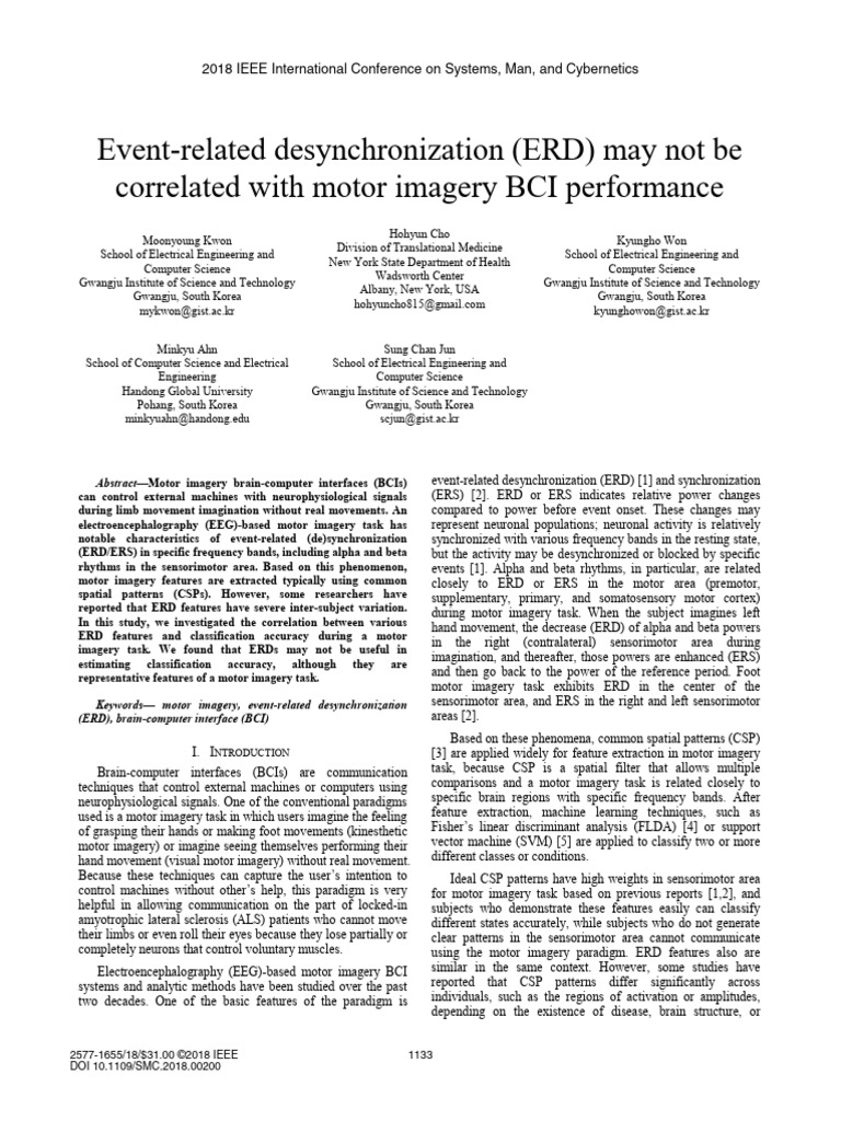 Event-Related Desynchronization (ERD) May Not Be | PDF | Computers | Science & Mathematics