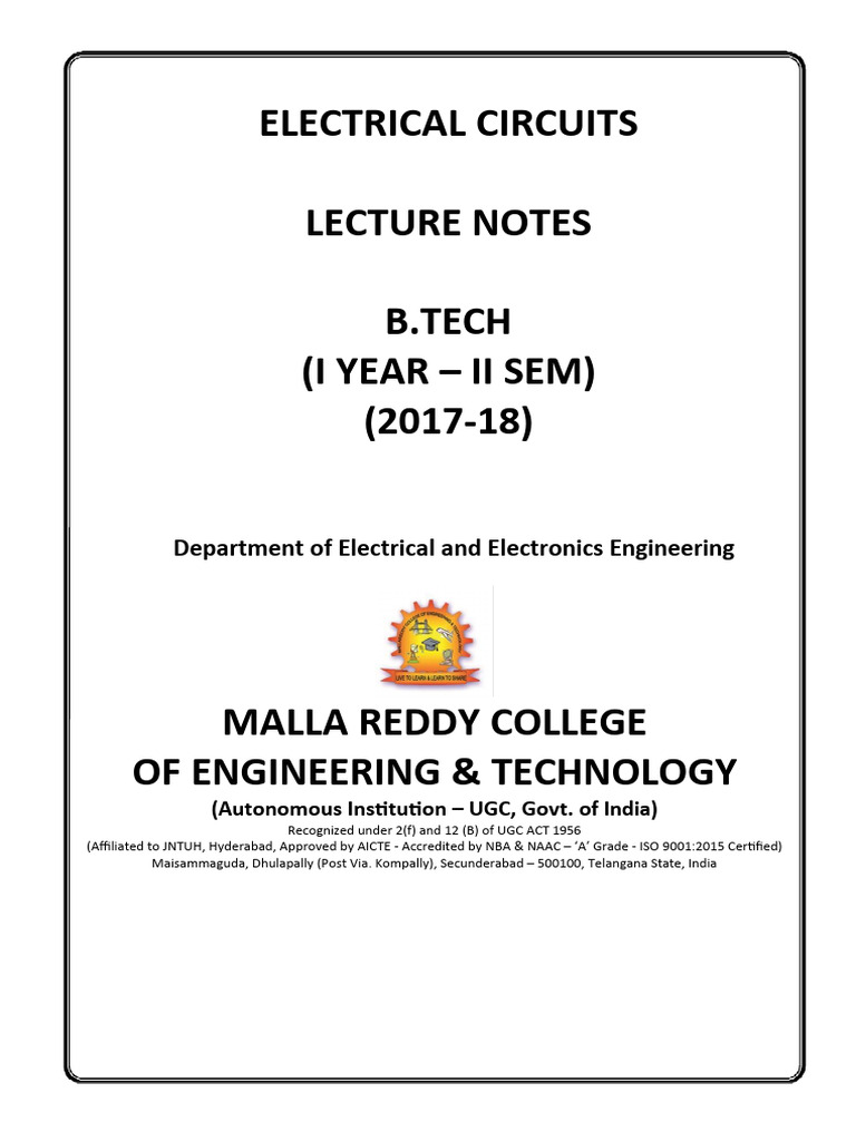 B.Tech EEE: Electrical Circuits | PDF | Electrical Network | Capacitor