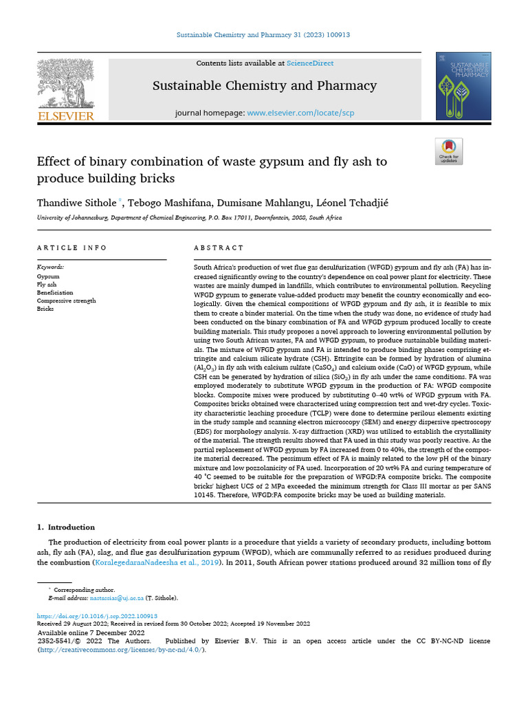 Gypsum and Fly Ash for Sustainable Bricks | PDF | Energy Dispersive X ...
