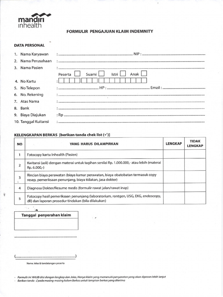 Formulir Pengajuan Klaim Indemnity | PDF