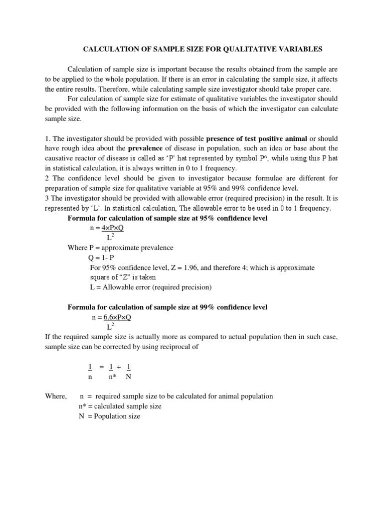 Calculation of Sample Size For Qualitative Variables | PDF | Sample Size Determination ...