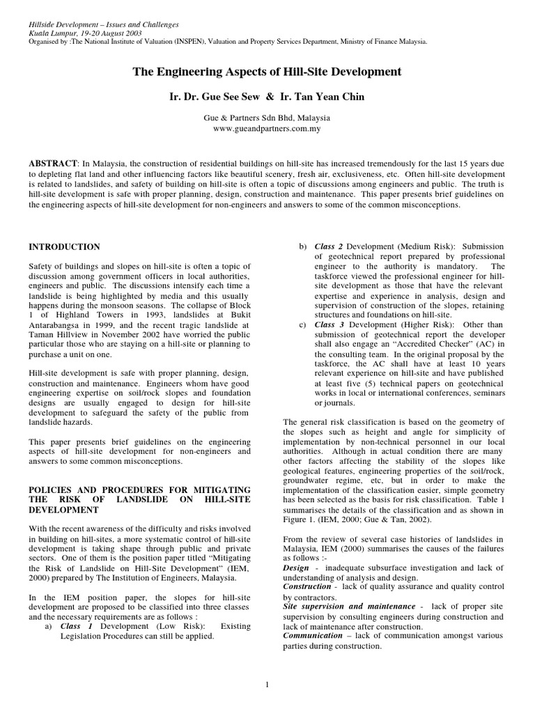The Engineering Aspects of Hill Site Development | PDF | Geotechnical ...