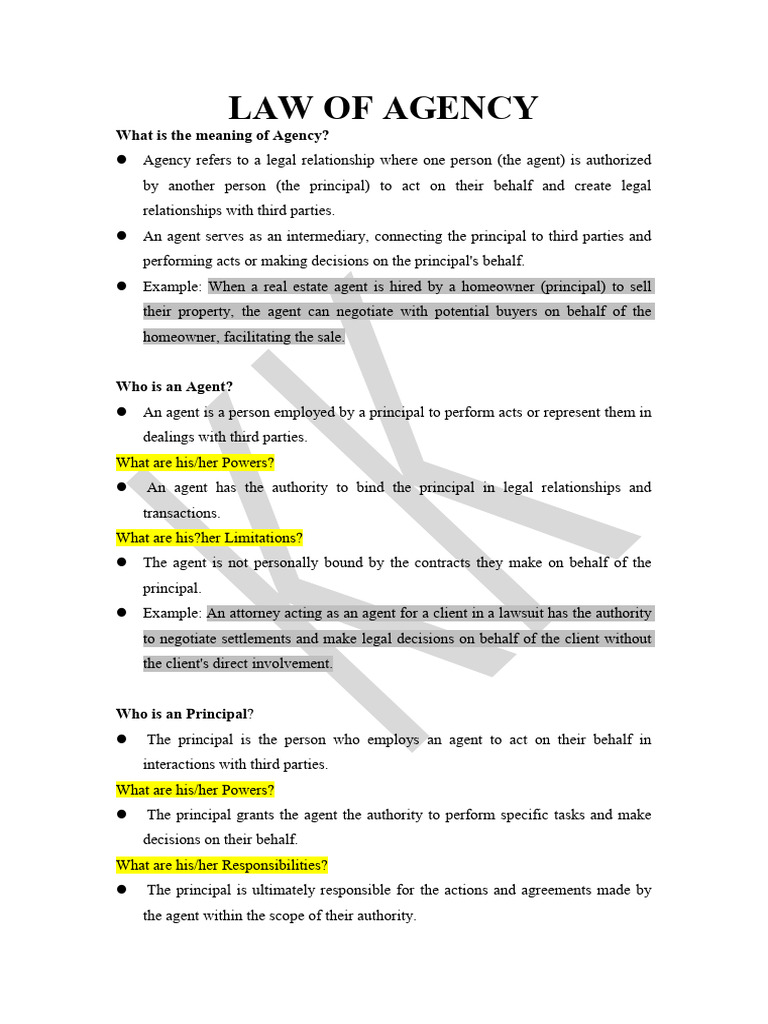 Law of Agency | PDF