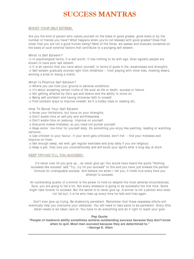 Success Mantras | PDF | Persuasion | Self