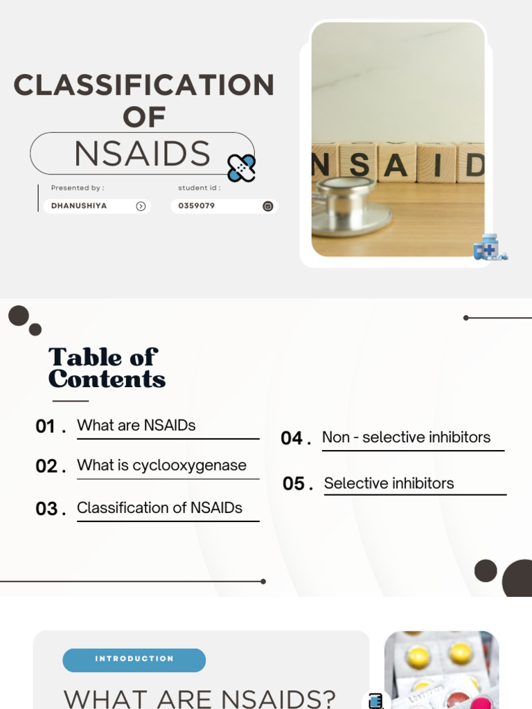 Dhanushiya A-P Saravanan (0359079) Classification of NSAIDs | PDF ...