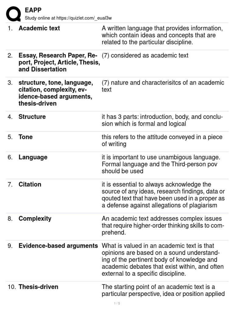 EAPP Exam Reviewer | PDF | Thesis | Human Communication