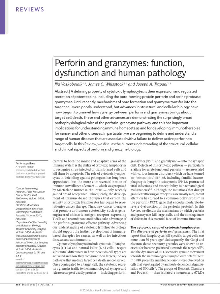 Perforin and Granzymes: Function, Dysfunction and Human Pathology | PDF ...