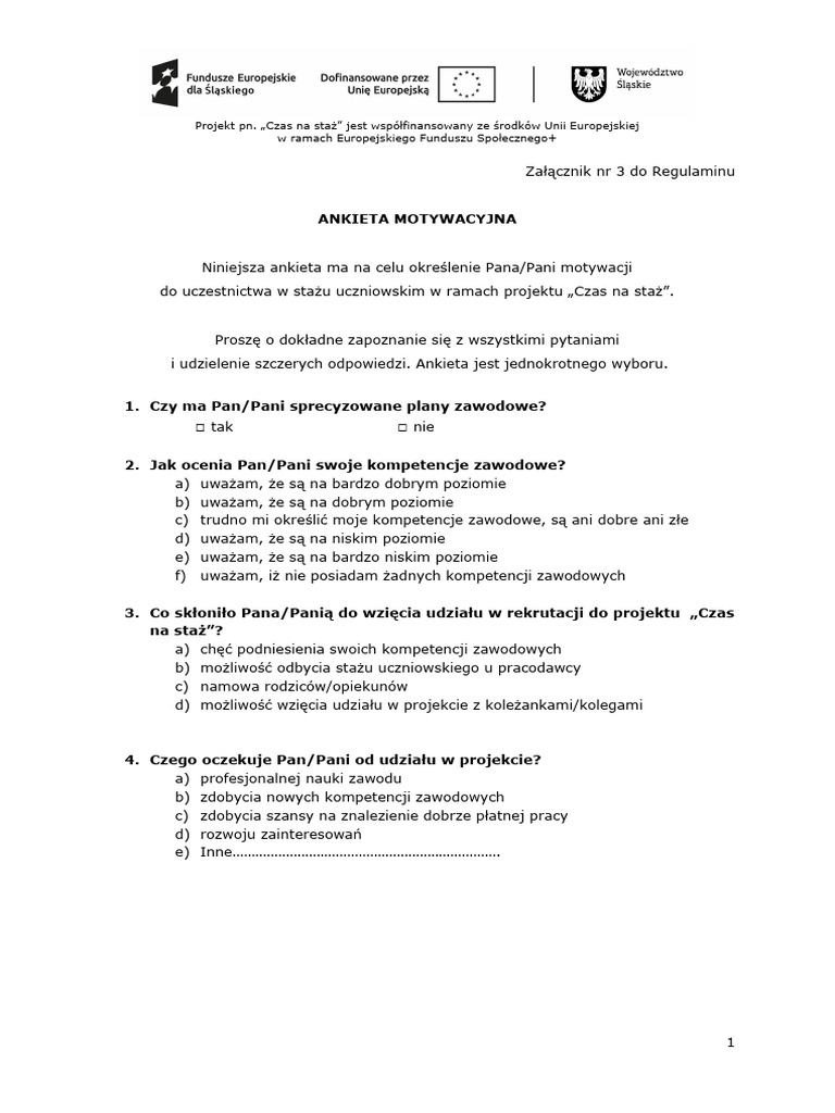 Zal 3 Ankieta Motywacyjna | PDF
