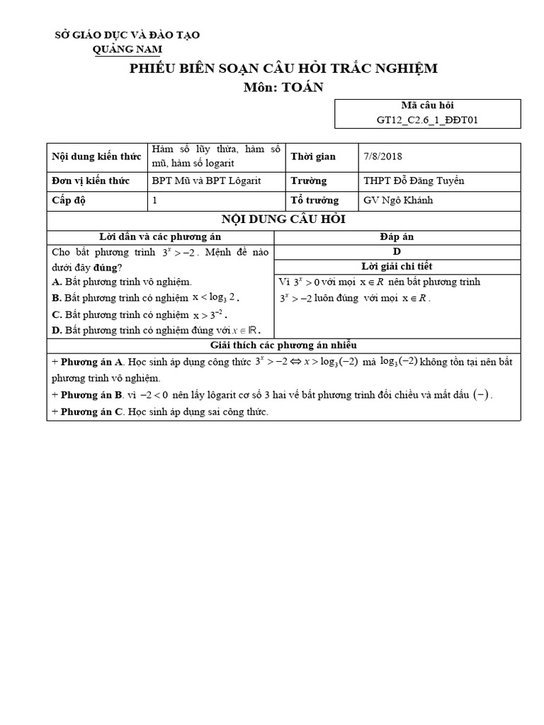 10 câu TN- BPT mũ-Lôga | PDF