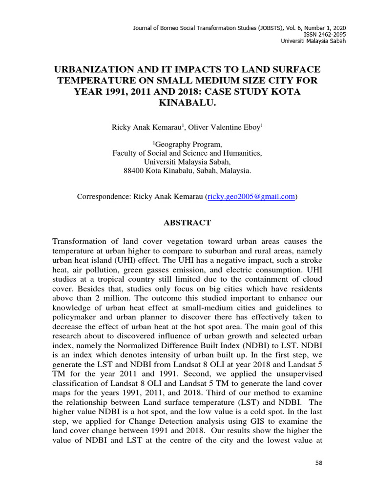 Urbanization And It Impacts To Land Surface Temperature On Small Medium Size City For Year 1991