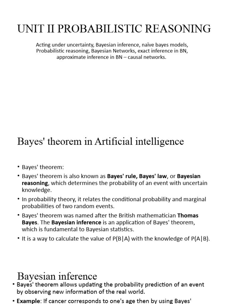 Unit II Probabilistic Reasoning | PDF | Bayesian Network | Statistical Classification