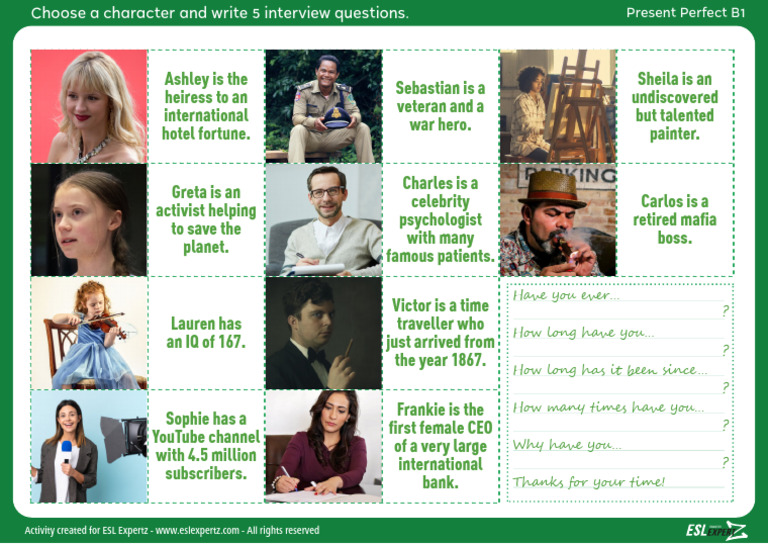 5 ESL Interview Questions for Characters | PDF