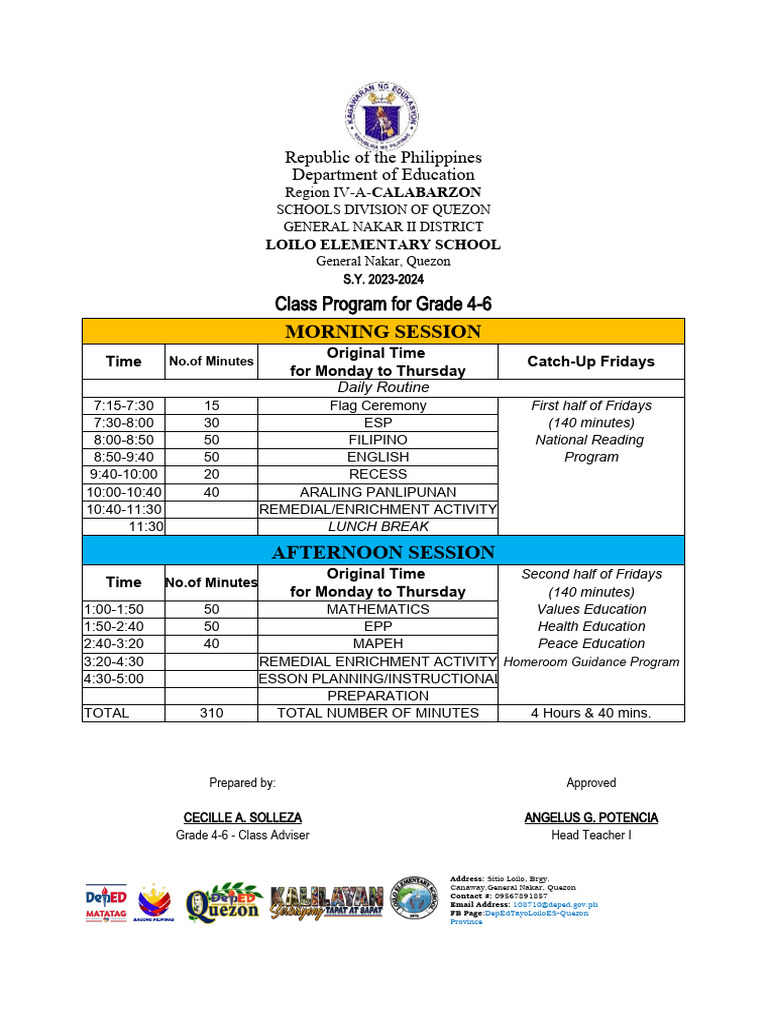 Class Prog.w Catch Up | PDF | Educational Organizations | Educational Institutions