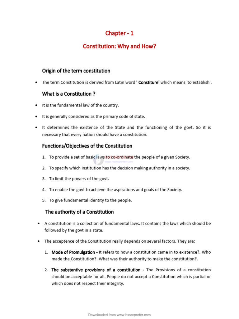 HSSRPTR - Plus One Political Science Chapter - 1 | PDF