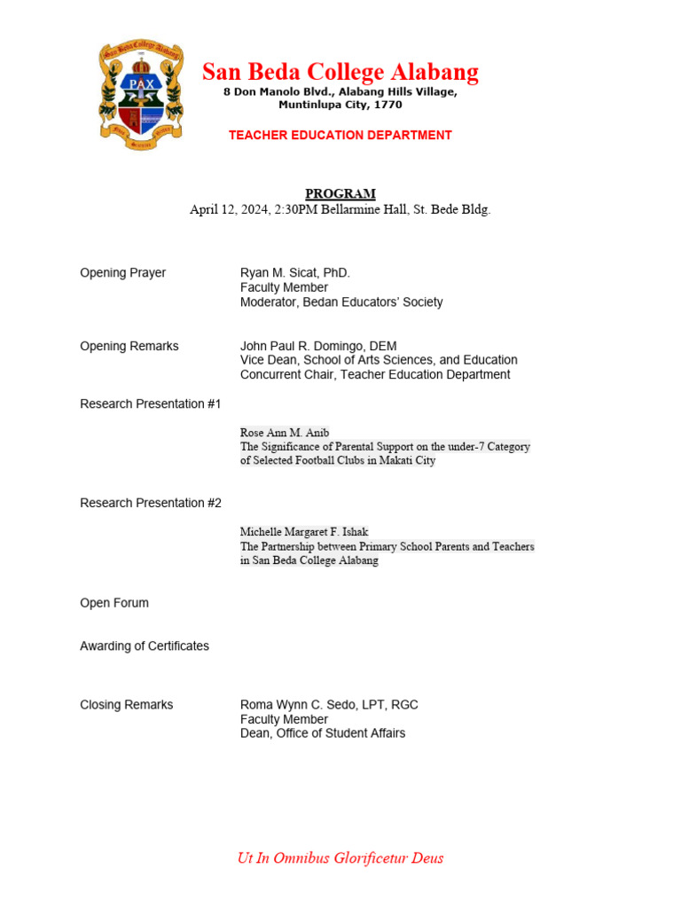 Teacher Education Program Event 2024 | PDF