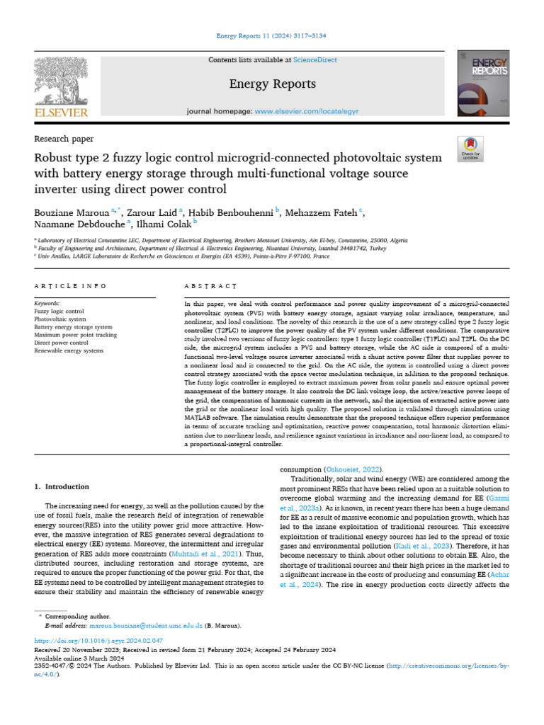 Robust Type 2 Fuzzy Logic Control Microgrid Connected Photovoltaic System Pdf