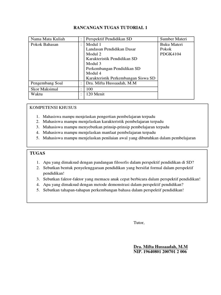 Soal Tugas 1 Perspektif Pendidikan SD-1 | PDF