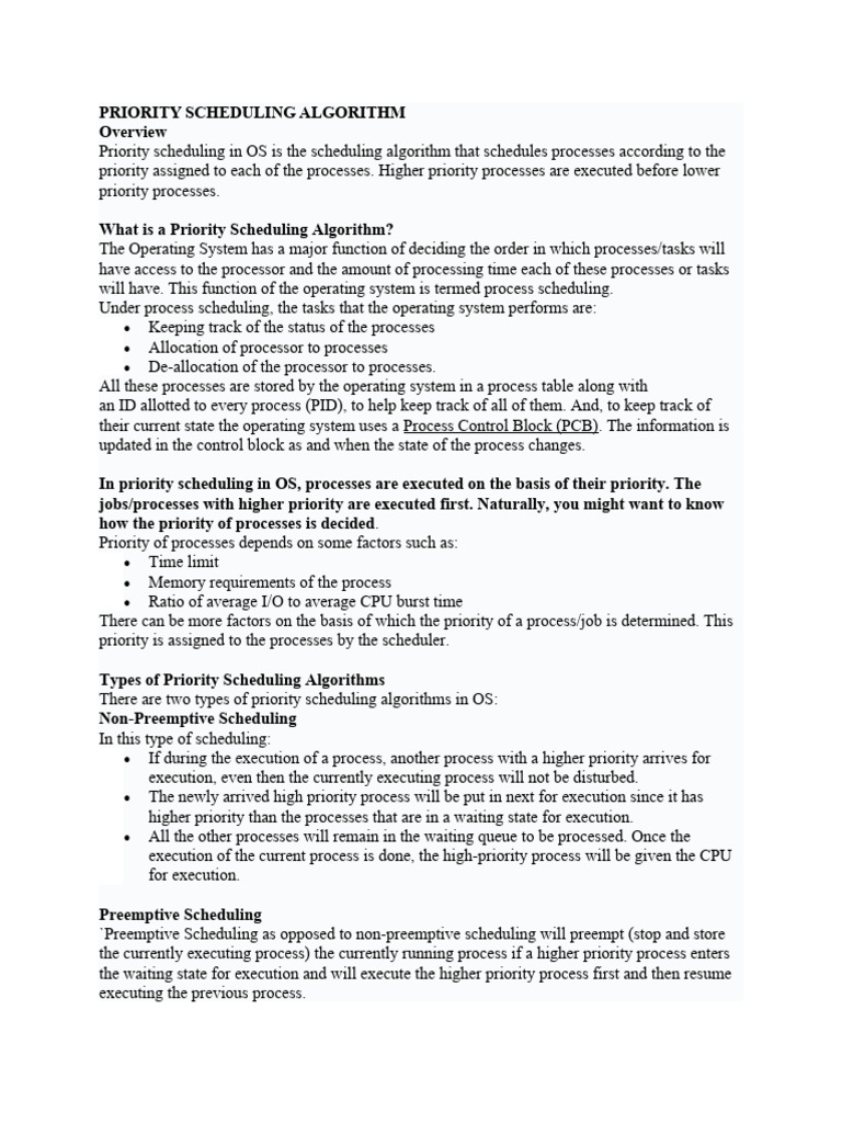 Priority Scheduling Algorithm Pdf Scheduling Computing Process Computing