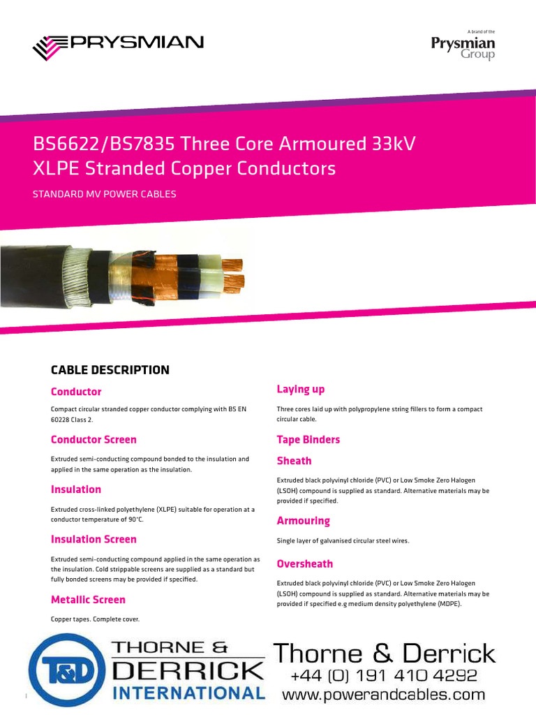 33kV BS6622/BS7835 Cable Specifications | PDF | Electrical Conductor ...