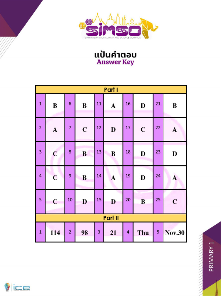 G01-2021-SIMSO-Math-National Round-Answer Key | PDF