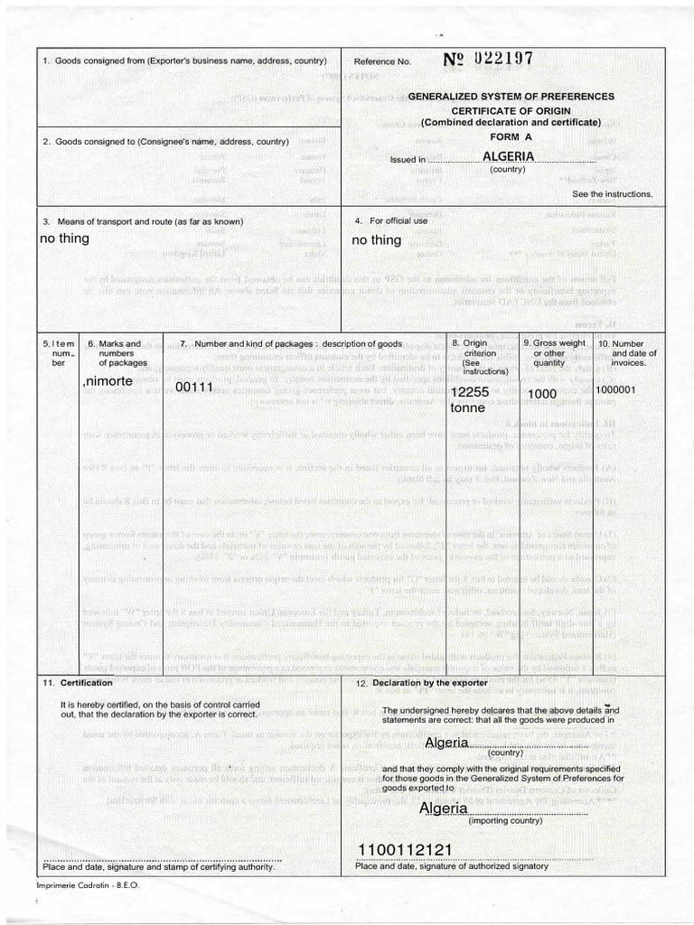 Certificat D'origine Vierge | PDF | Business Documents