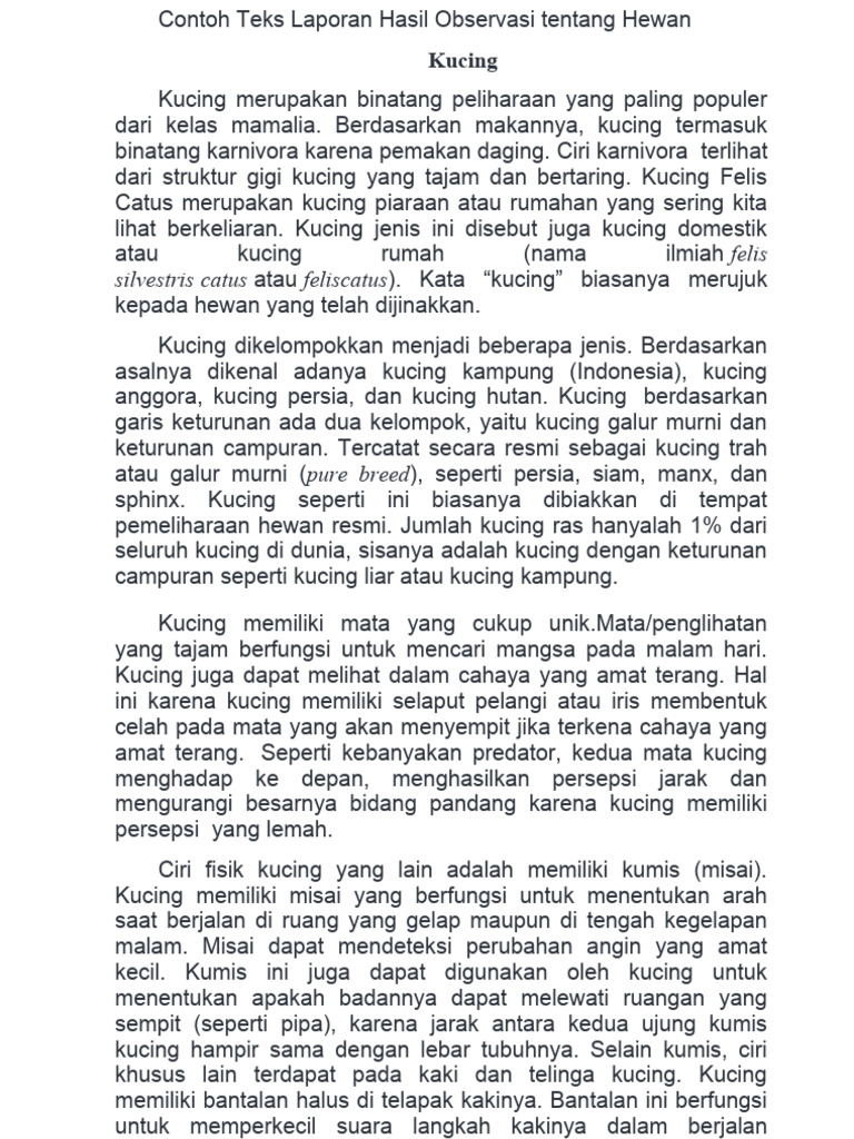 Contoh Teks Laporan Hasil Observasi Tentang Hewan | PDF