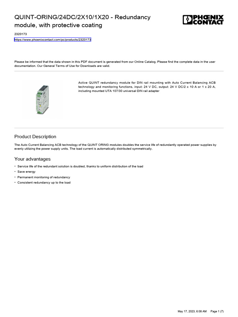 Phoenix Contact 2320173 en | PDF | Power Supply | Electronics