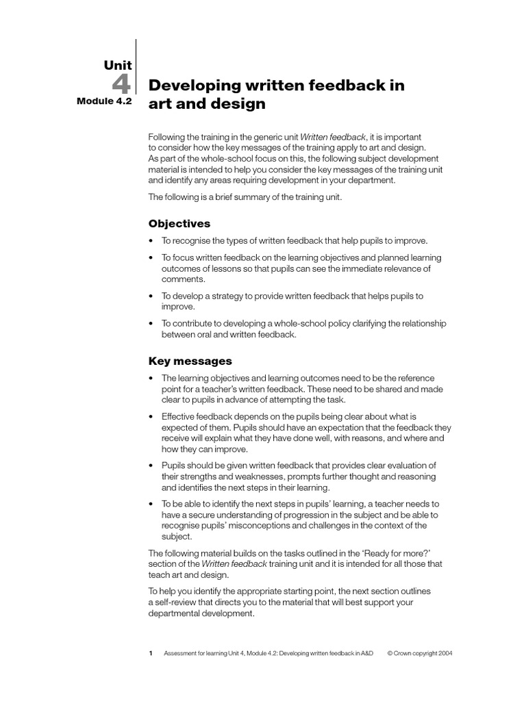 AfL Art and Design Unit 4.2 | PDF | Teachers | Drawing