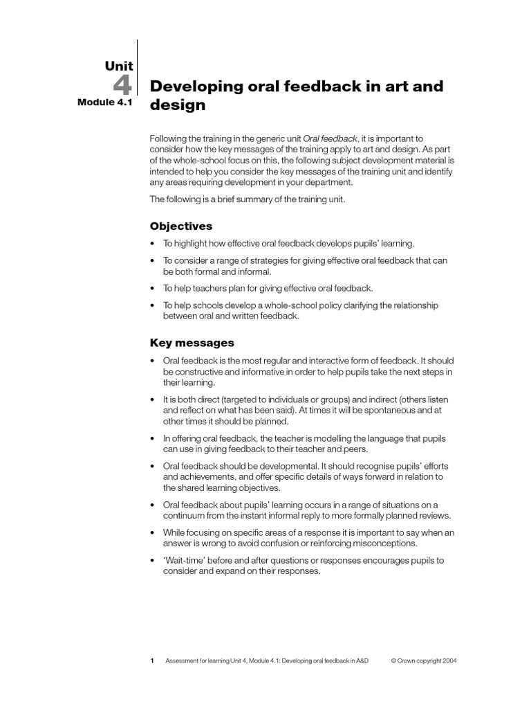 AfL Art and Design Unit 4.1 | PDF | Teachers | Learning