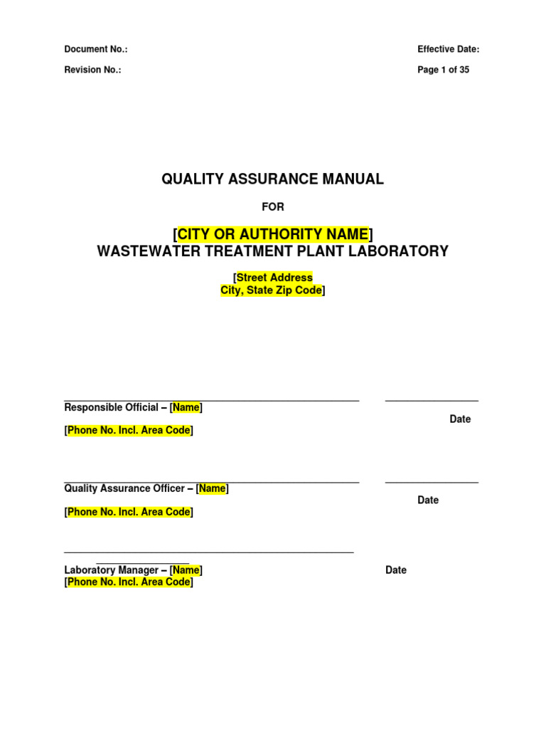 Qamanualtemplate Pdf Part 1 Pdf Laboratories Quality Assurance