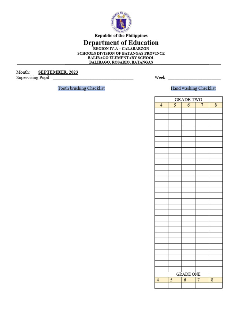 Toothbrush-and-Handwash-checklist-K-2 | PDF | Dentistry | Dentistry ...