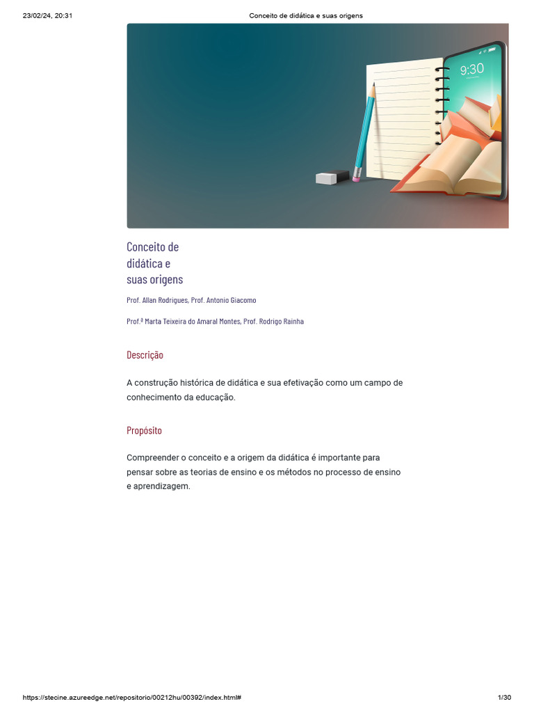 2 Conceito de Didática e Suas Origens | PDF | Pedagogia | Aprendizado 2 Conceito de Didática e Suas Origens | PDF | Pedagogia | Aprendizado