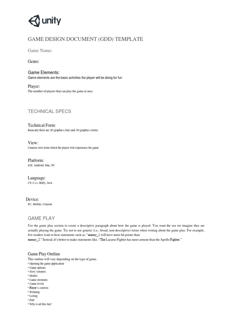 Game Design Document (GDD) Template | PDF
