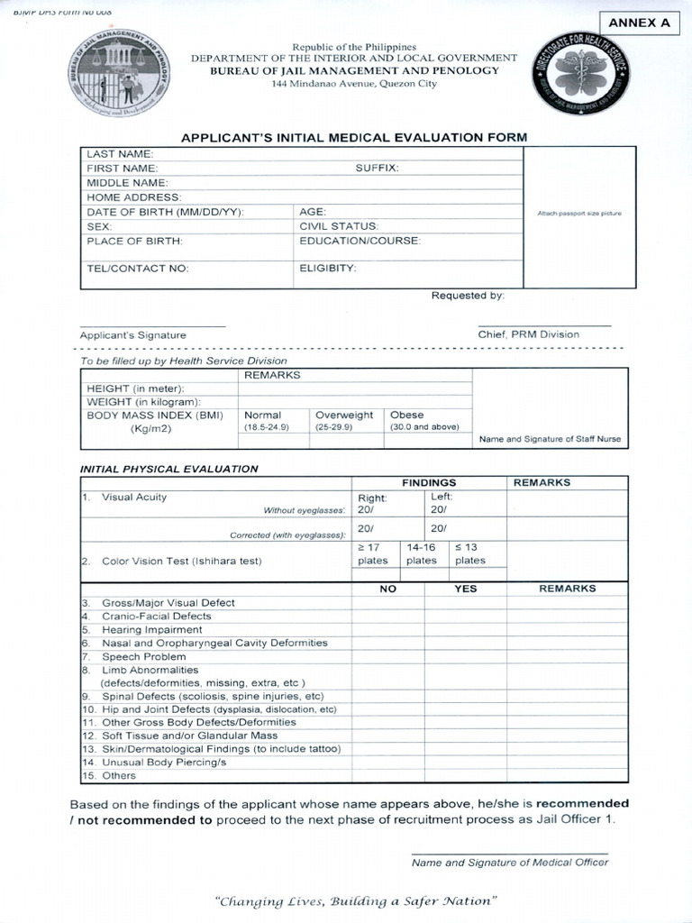 Initial Medical Form | PDF