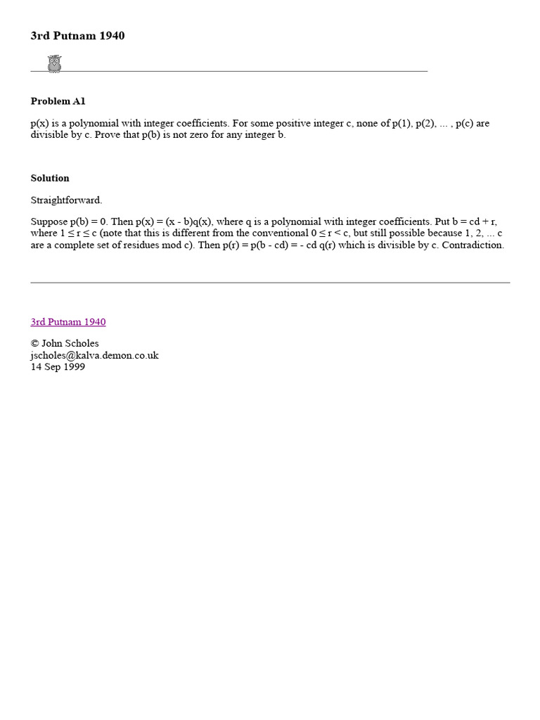 G13 1940 PUTNAM Web Solution | PDF | Polynomial | Curve