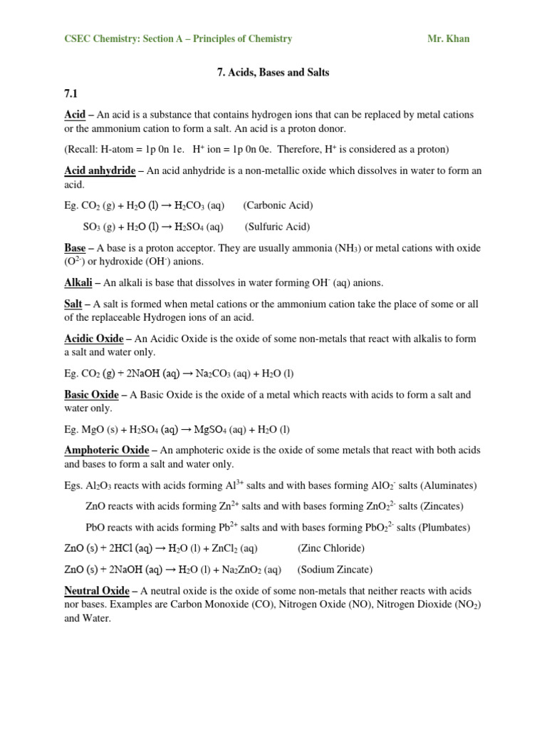 Acids, Bases and Salts Notes | PDF | Acid | Ph