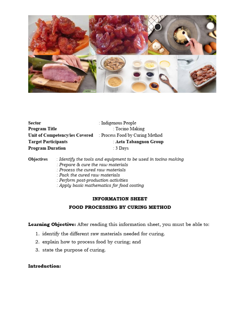 LEARNING MATERIAL Group 3 Tocino Making | PDF | Curing (Food ...