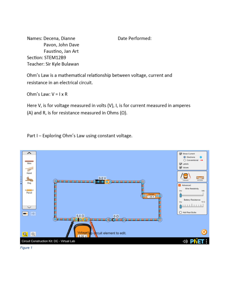 Group 1 Activity Ohm's Law | PDF | Series And Parallel Circuits ...