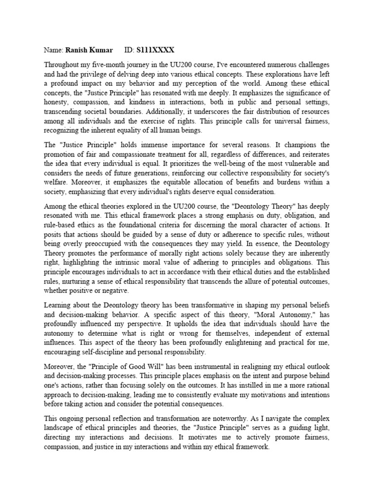 UU200 Final Assesment | PDF | Morality | Justice