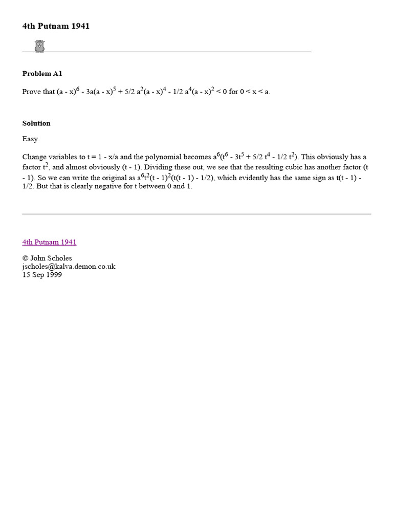 G13 1941 PUTNAM Web Solution | PDF | Mathematics | Algebraic Geometry